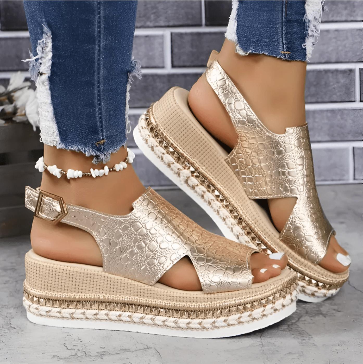 Metallic Platform Espadrille Sandals | Slingback | Cushioned Woven Sol ...